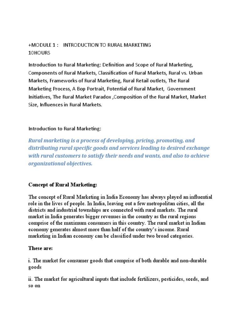 Introduction To Rural Marketing | PDF | Marketing | Market (Economics)