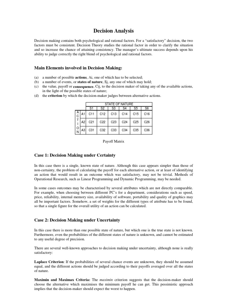 Decision Analysis: Main Elements Involved in Decision Making | PDF ...