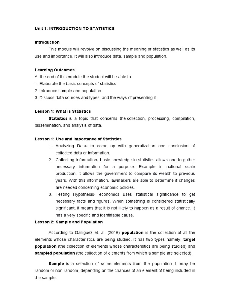 Module 1-Introduction To Statistics | Download Free PDF | Sampling ...