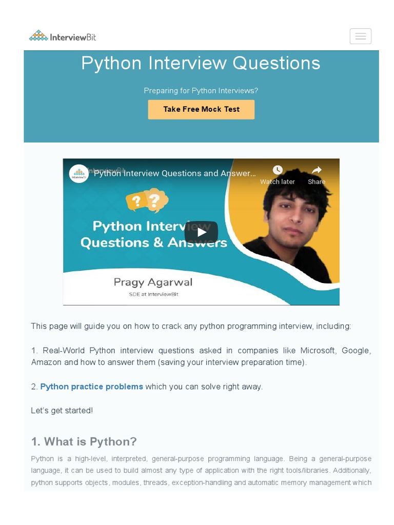 Interviewbit Com Python Interview Questions Pdf Scope Computer Science Namespace