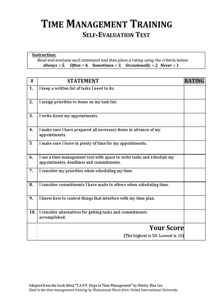 Self Assessment 3.b Time Management | PDF | Career & Growth | Science ...