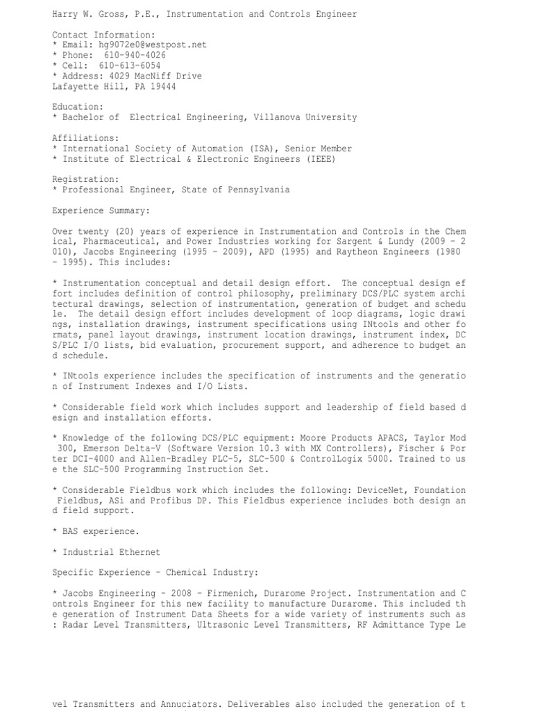 Instrumentation And Controls Engineer Pdf Programmable Logic