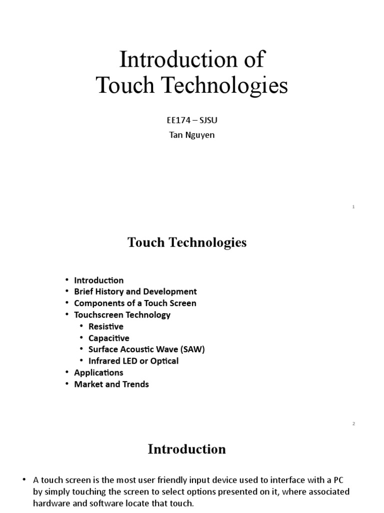 Introduction of Touch Technologies: EE174 - SJSU Tan Nguyen | PDF ...