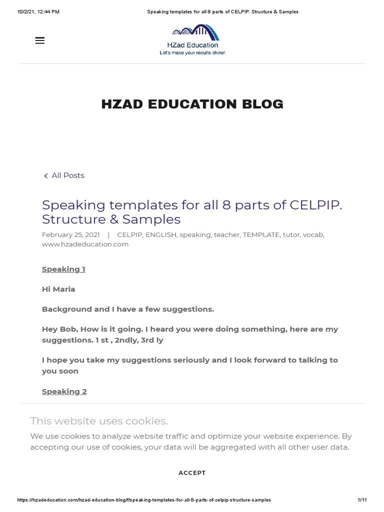 Speaking Templates For All 8 Parts of CELPIP. Structure & Samples | PDF ...