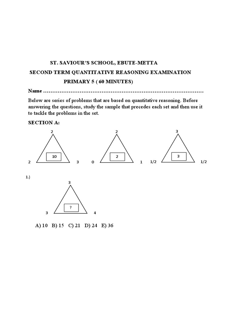 Quantitative Examination Second Term 20212022 Complete | PDF | Tests ...