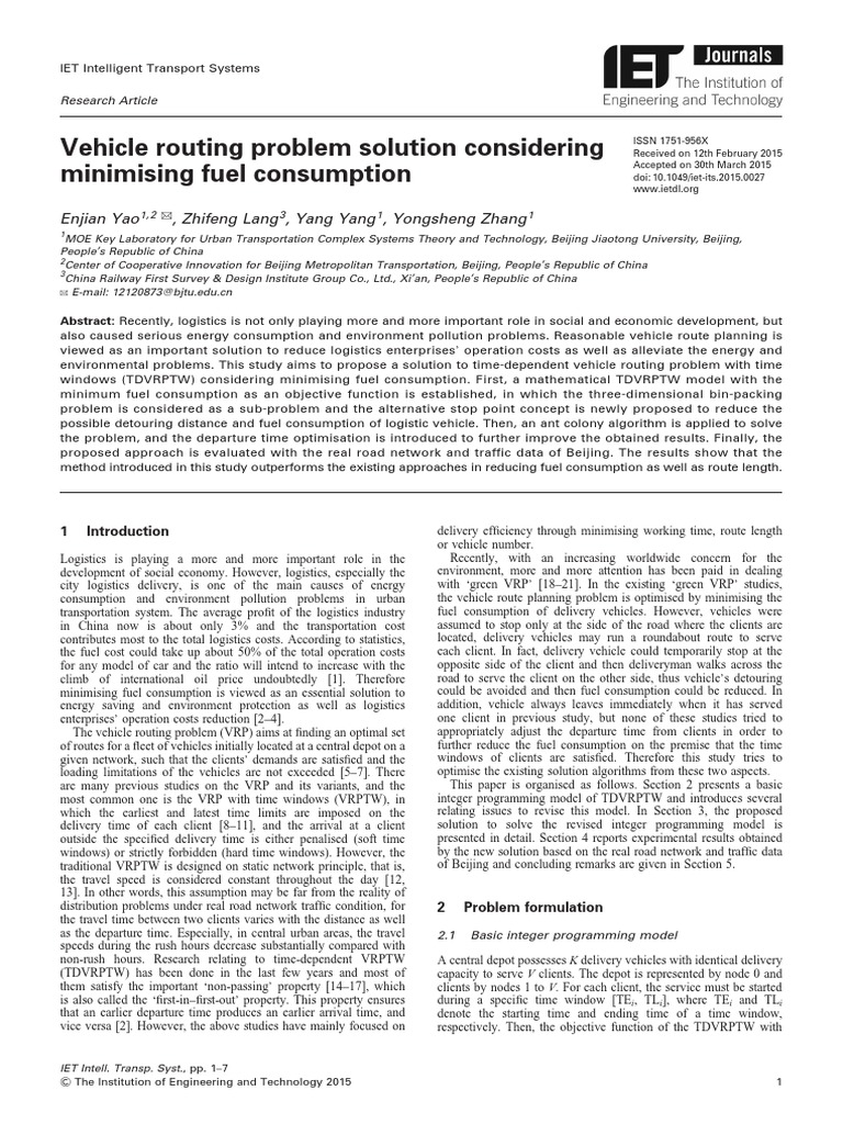 A Vehicle Routing Problem Solution Considering Minimizing Fuel ...
