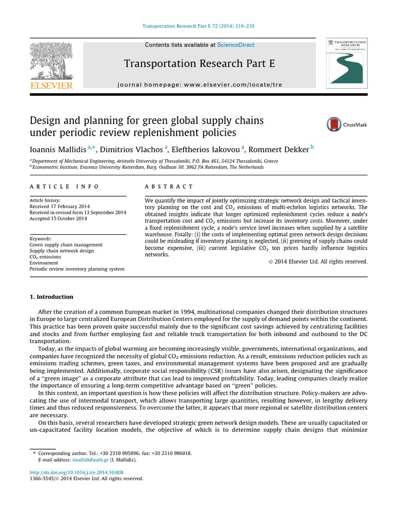 Dekker-Design and Planning For Green Global Supply Chains | PDF | Transport | Mathematical ...