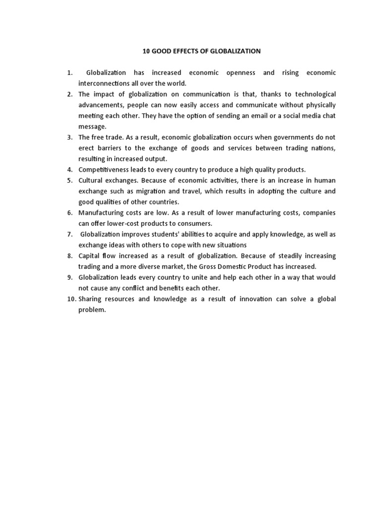 10 Good Effects of Globalization | PDF