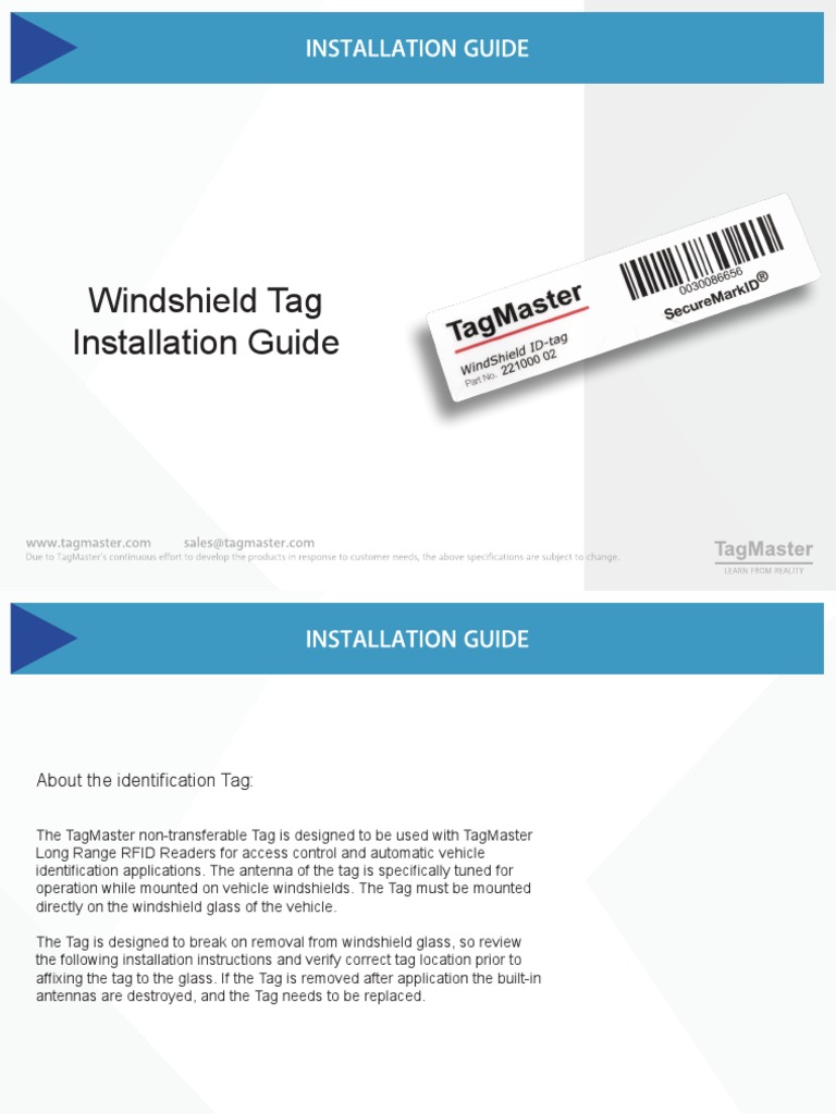 Installation Guide For TagMaster Windshield Tag EN | PDF | Radio ...