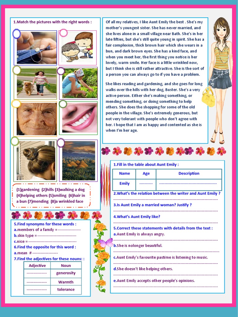 Aunt Emily Reading Comprehension Exercises - 24632 | PDF | Grammar ...