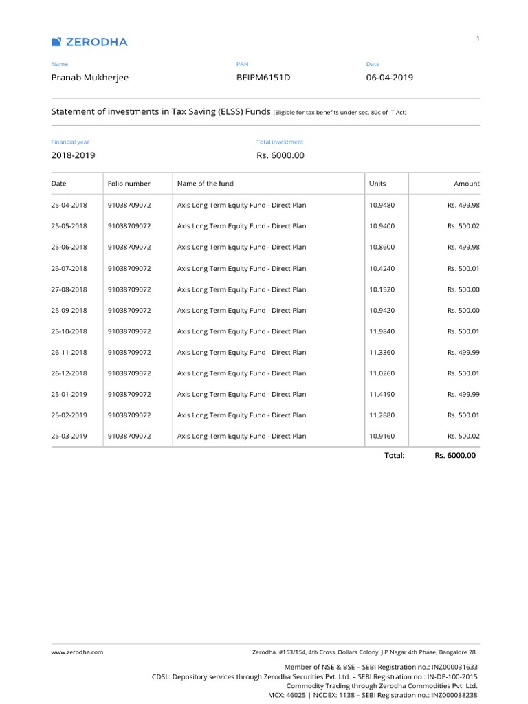 Tax Certificate Elss Zerodha | PDF | Financial Services | Stock Market