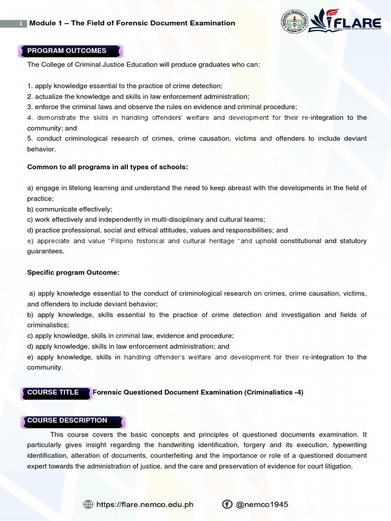 The Field of Forensic Document Examination: Program Outcomes | PDF ...