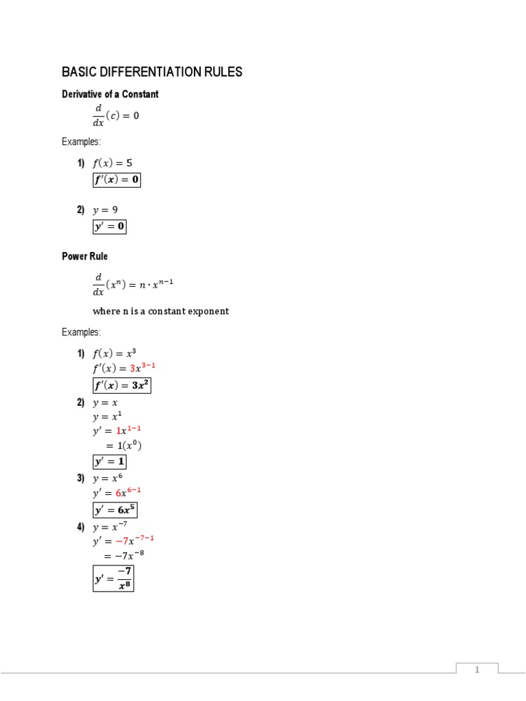 Basic Differentiation Rules | PDF | Derivative | Arithmetic