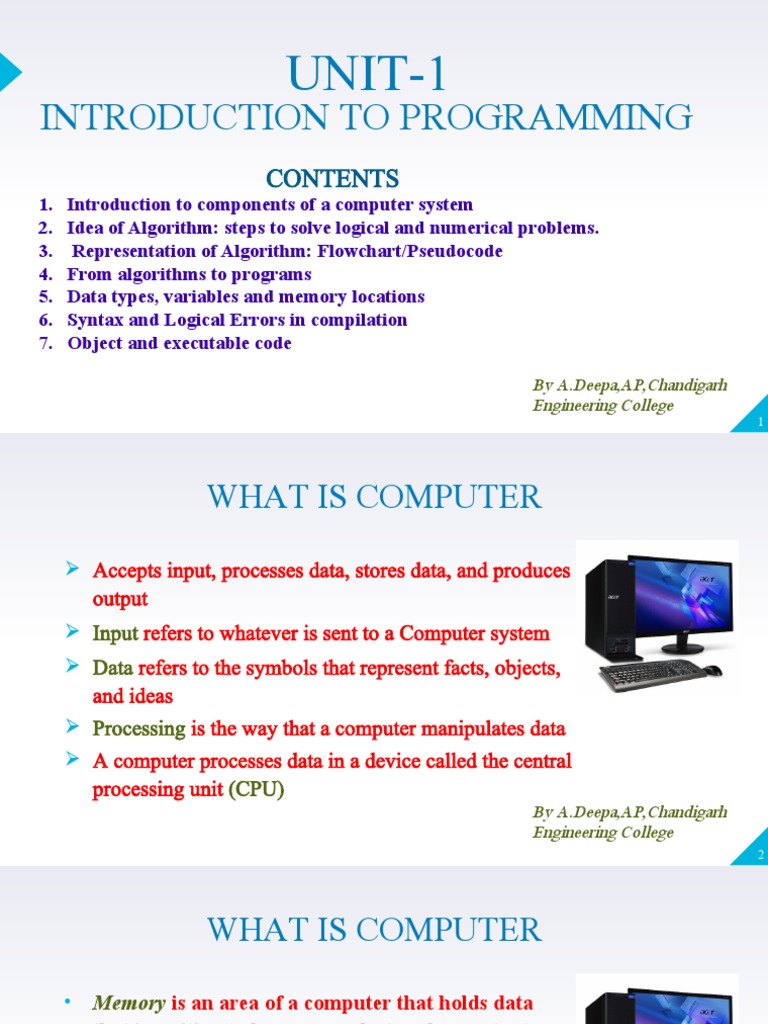 Introduction To Programming Unit 1 Pdf Integrated Circuit Input 