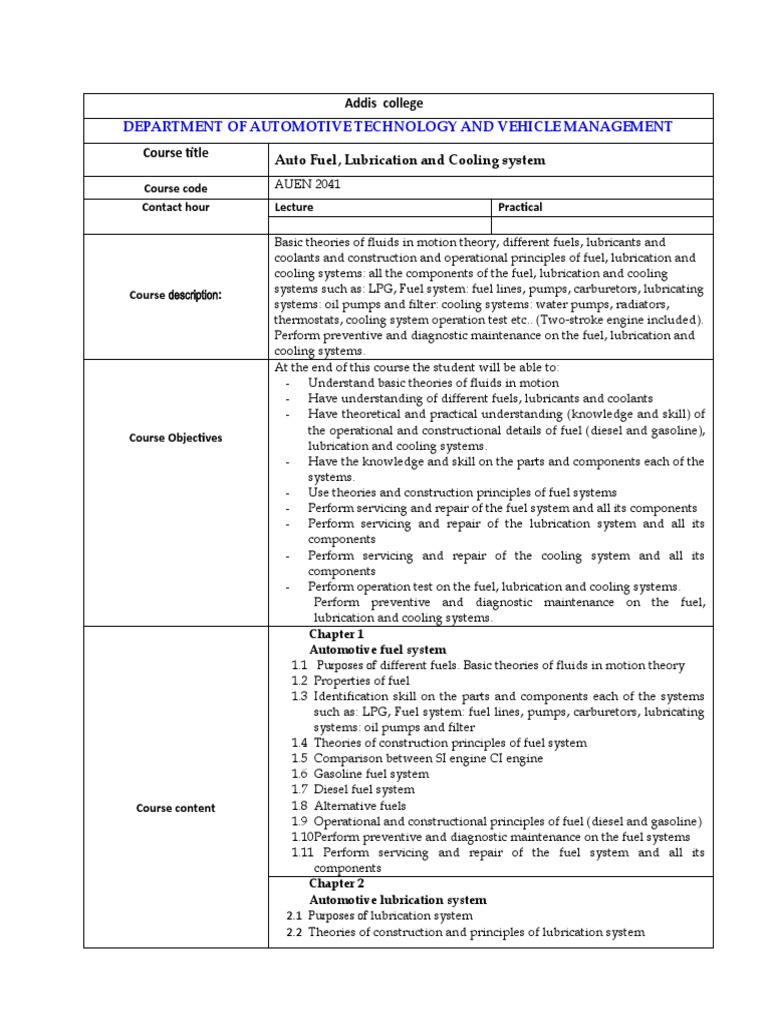 Department of Automotive Technology and Vehicle Management | PDF ...