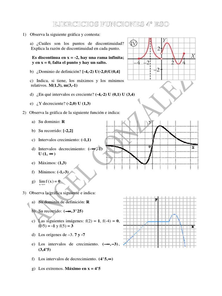 42 Ejercicios Funciones 4 ESO | PDF | Análisis matemático | Matemáticas