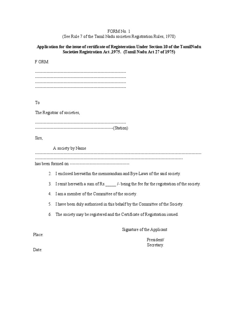 Society Registration Application Form | PDF | Law