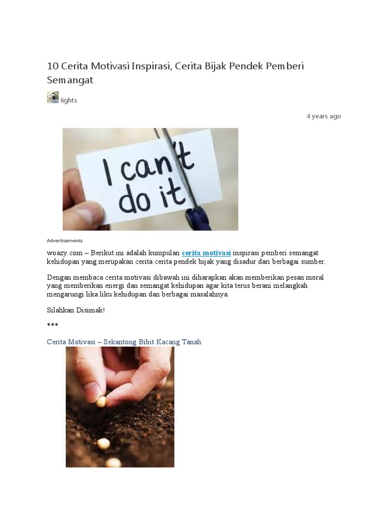 10 Cerita Motivasi Inspirasi, Cerita Bijak Pendek Pemberi Semangat | PDF