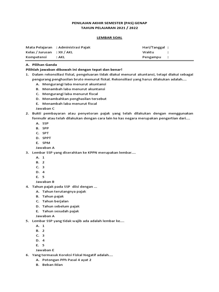 PTS Administrasi Pajak XII AK | PDF