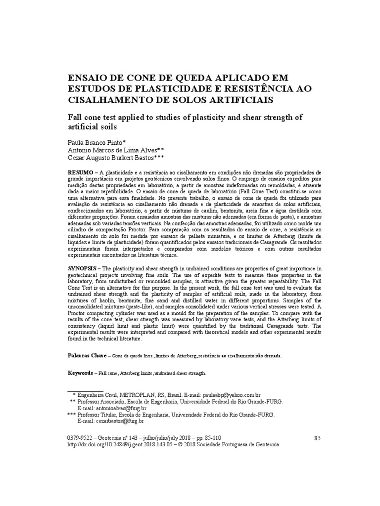 Fall cone test determines consistency limits and shear strength of ...