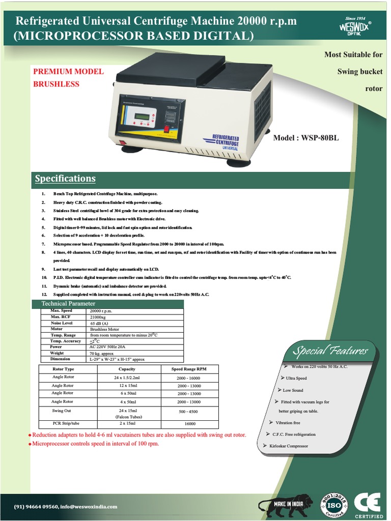 Refrigerated Universal Centrifuge Machine 20000 R.P.M (MICROPROCESSOR ...
