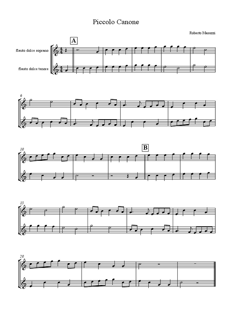 Piccolo Canone: Flauto Dolce Soprano | PDF | Musical Instruments | Woodwind Instruments