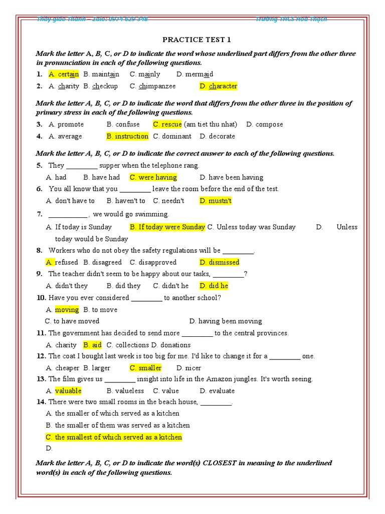 Practice Test 1 | PDF
