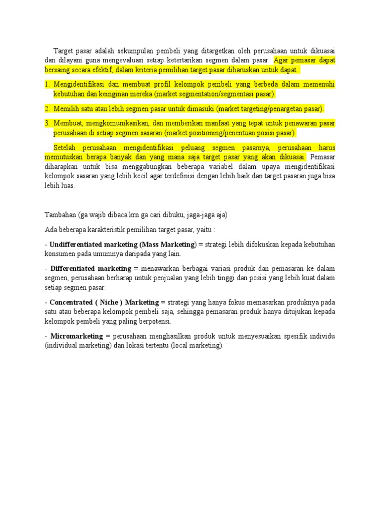 Kriteria Pemilihan Target Pasar | PDF