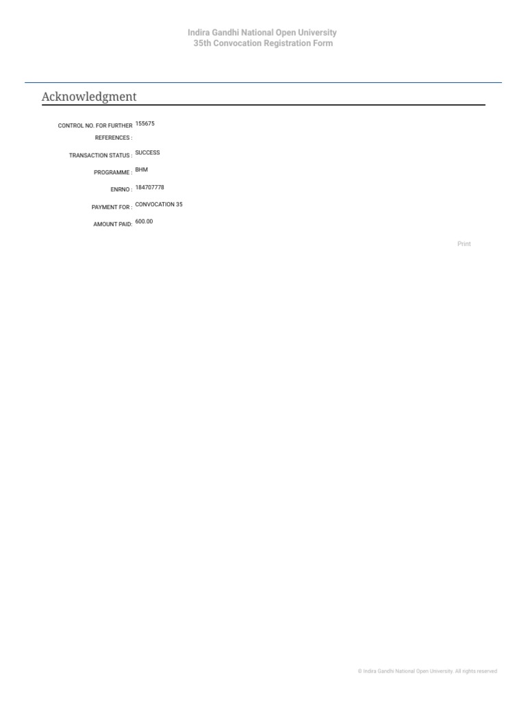 IGNOU 35th Convocation Acknowledgment | PDF