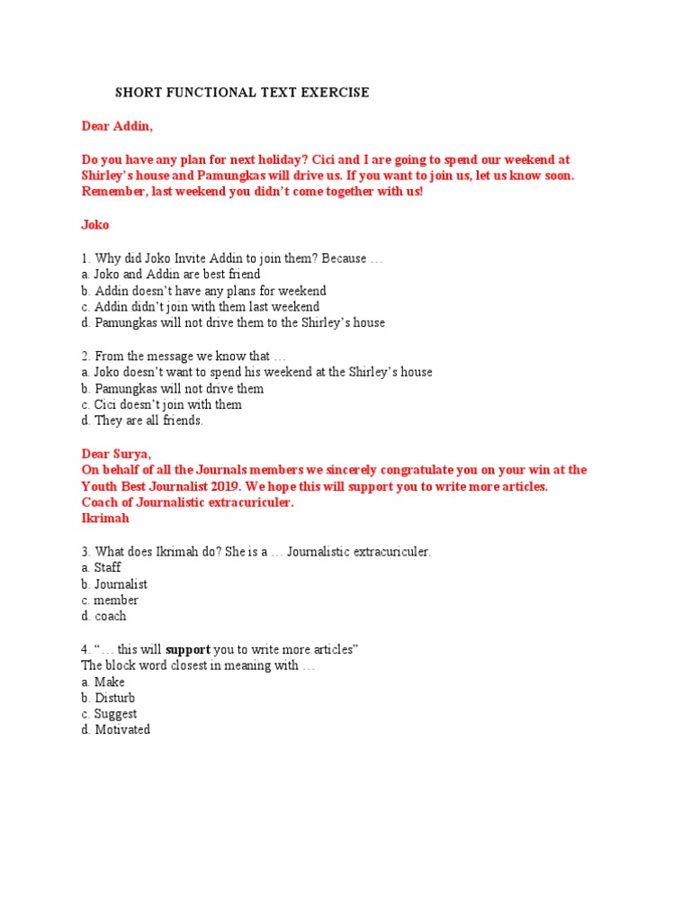 Short Functional Text Exercise | PDF