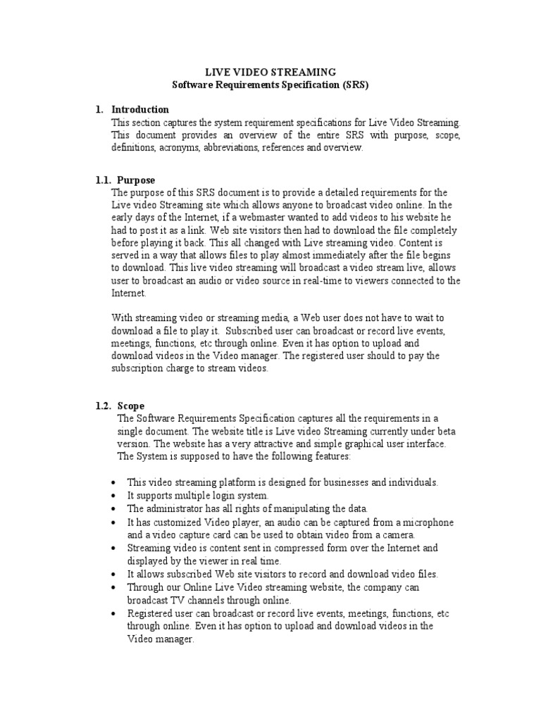 Live Video Streaming SRS Guide | PDF | Streaming Media | Websites