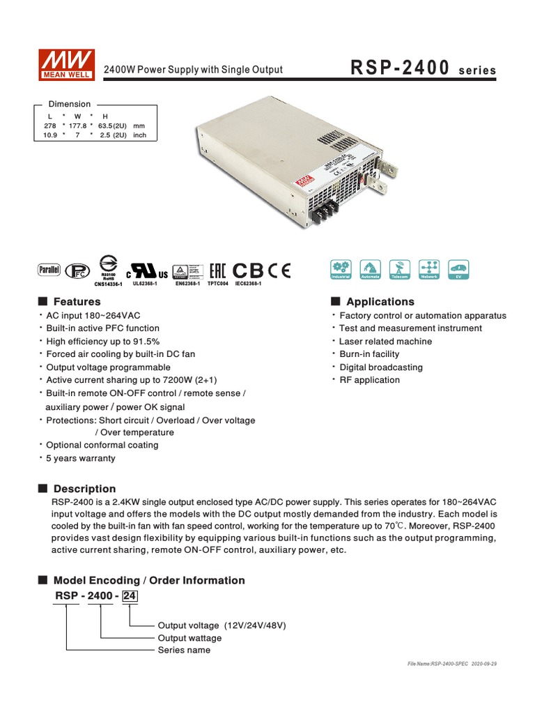 2400W Power Supply With Single Output: Series | PDF | Power Supply ...
