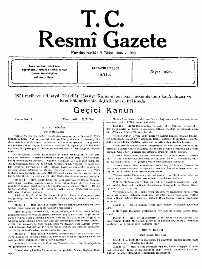 14 Haziran 1960 Resmi Gazete | PDF