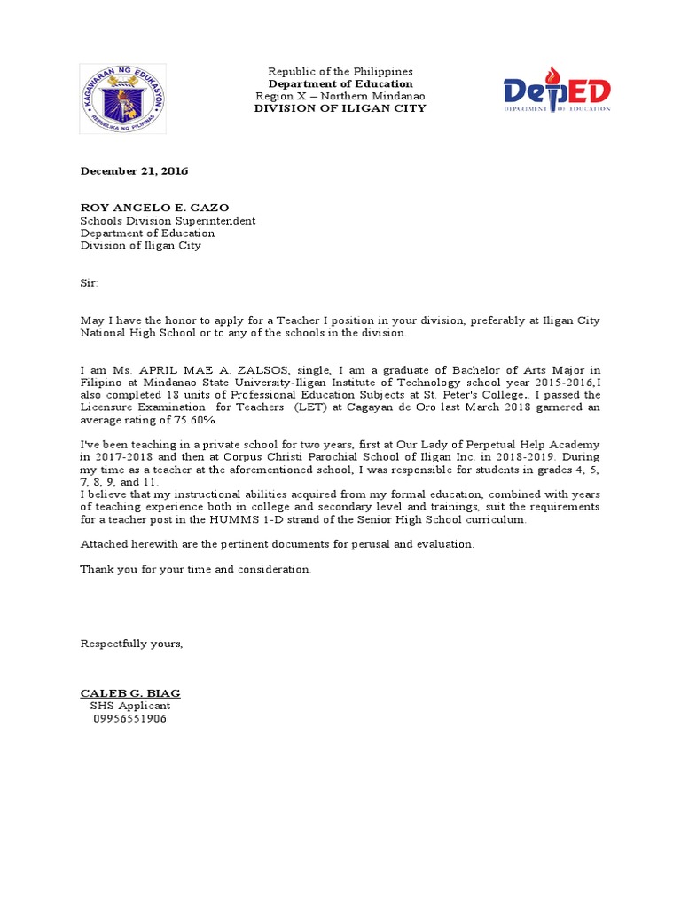 Letter of Intent Deped | PDF