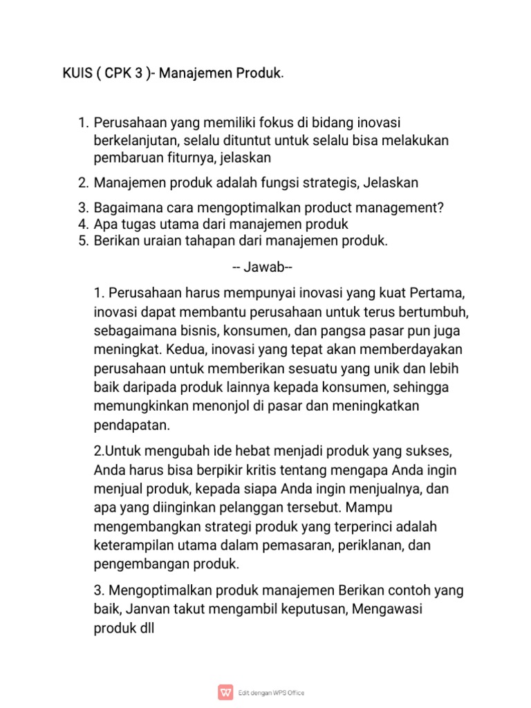 KUIS-Manajemen Produk | PDF | Bisnis