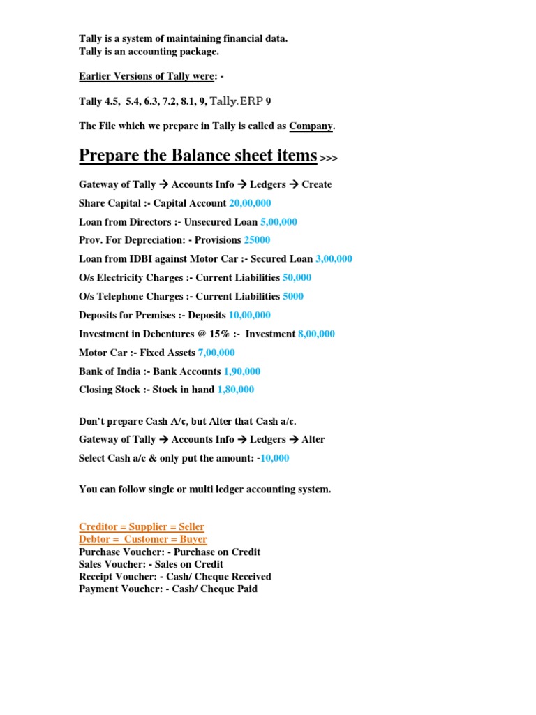 Preparing Balance Sheet in Tally | PDF