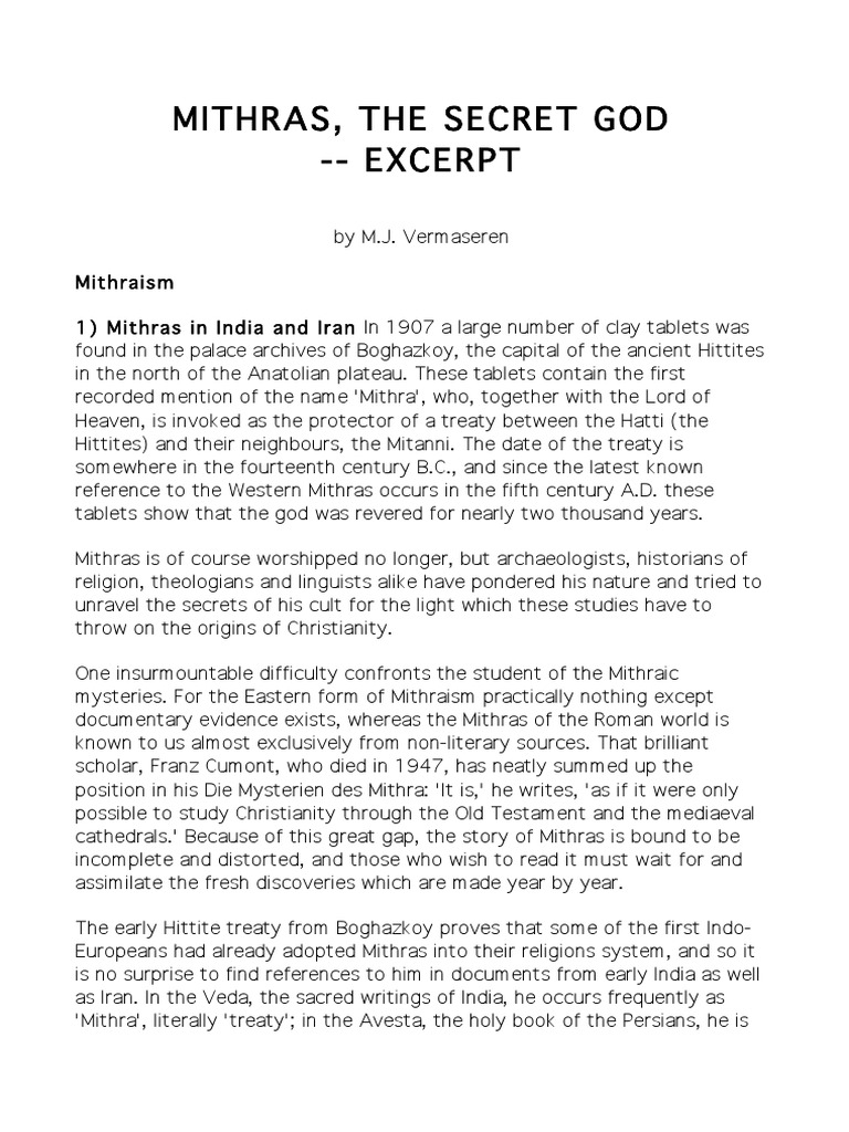 Mithras The Secret God - M.J. Vermaseren | PDF