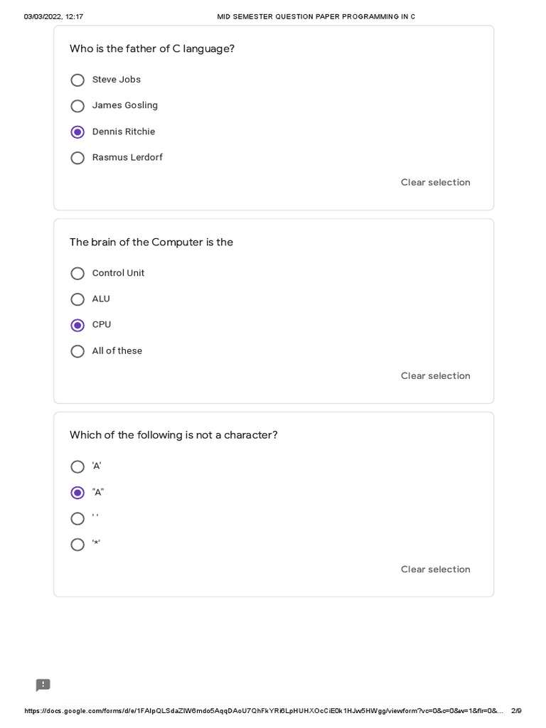Mid Semester Question Paper Programming in C | PDF | Control Flow | Subroutine