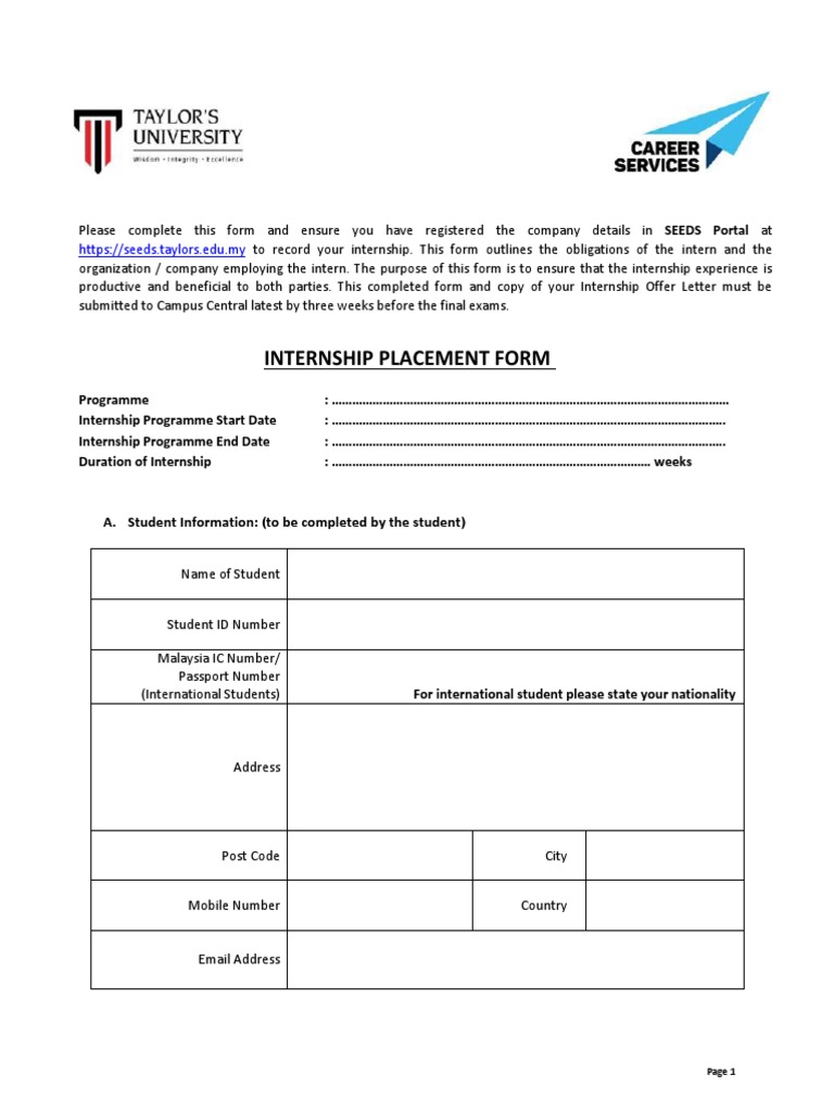 388-Internship Placement Form (Latest) | PDF | Internship | Job Hunting