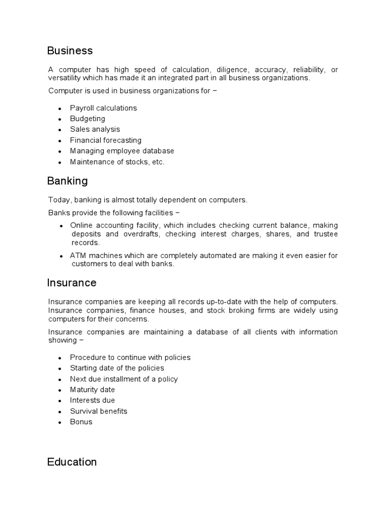 The Wide-Ranging Applications of Computers in Business, Banking ...