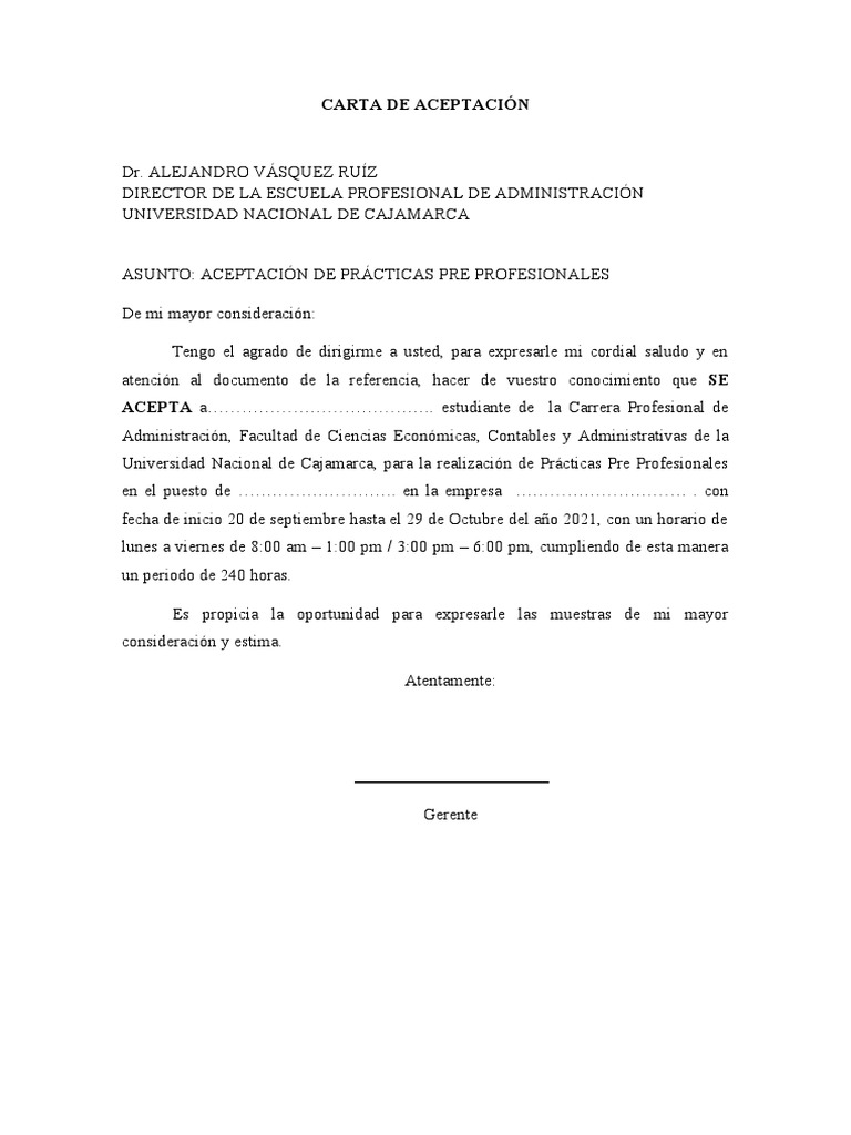 Carta de Aceptación | PDF