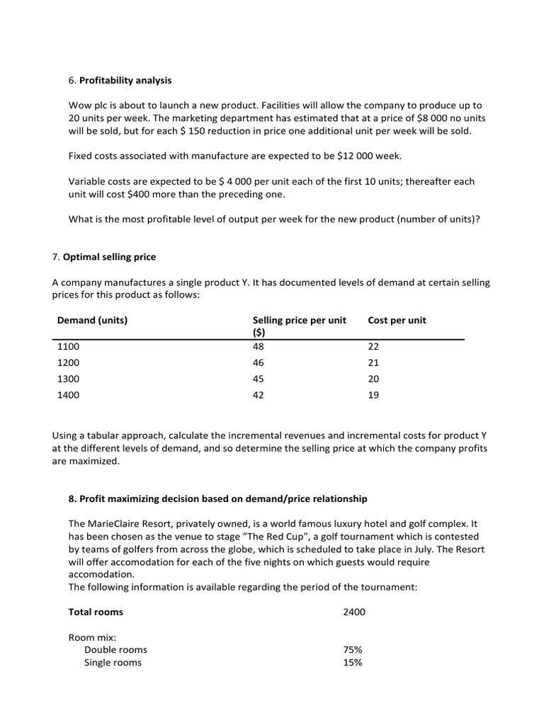 Demand (Units) Selling Price Per Unit ($) Cost Per Unit | Download Free ...