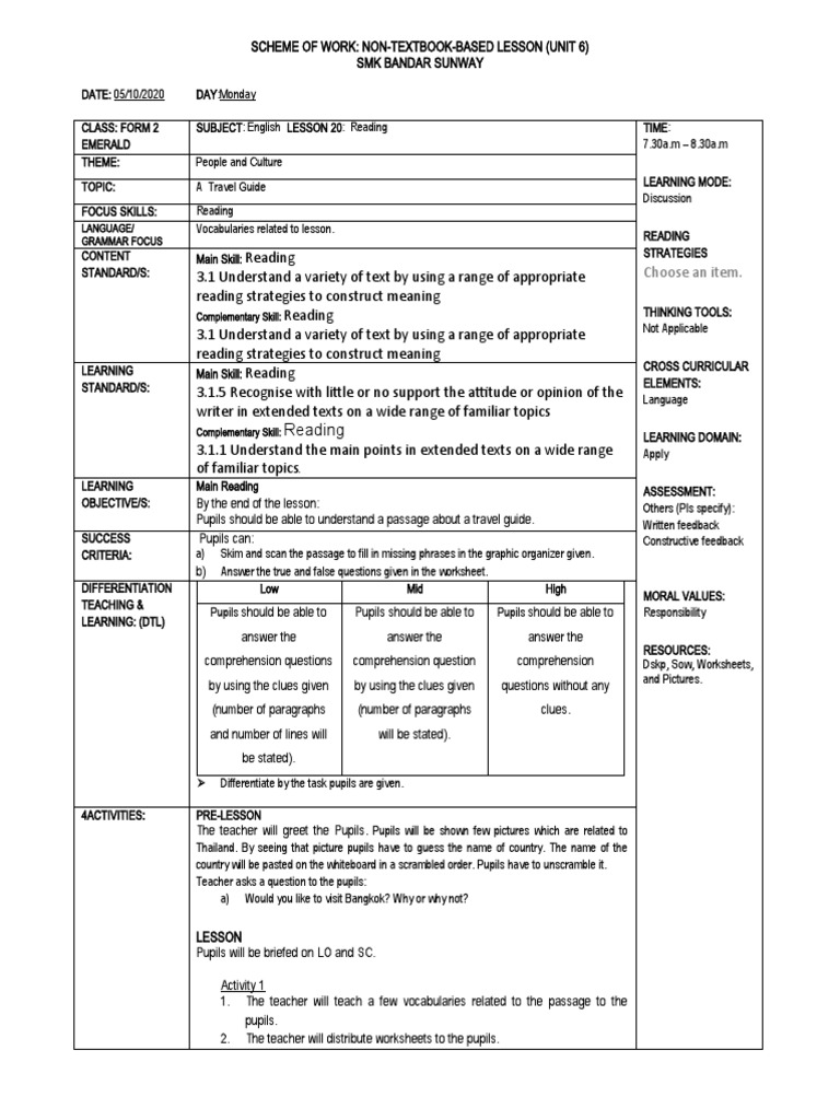 Form 2 Lesson Plan Use 5 | PDF | Lesson Plan | Human Communication