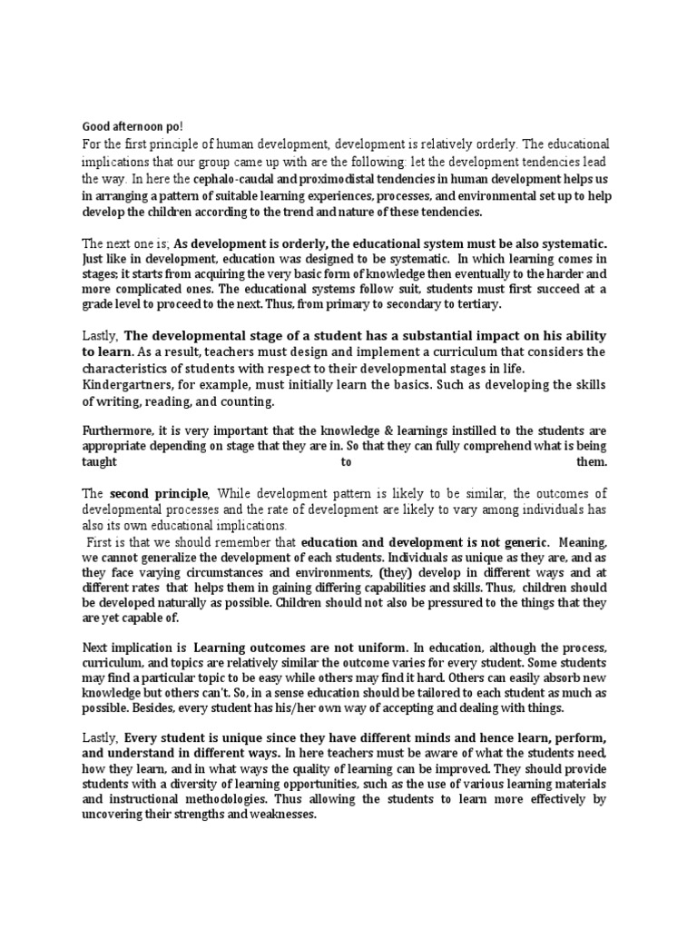 Script Principle of Human Development | PDF | Learning | Developmental ...