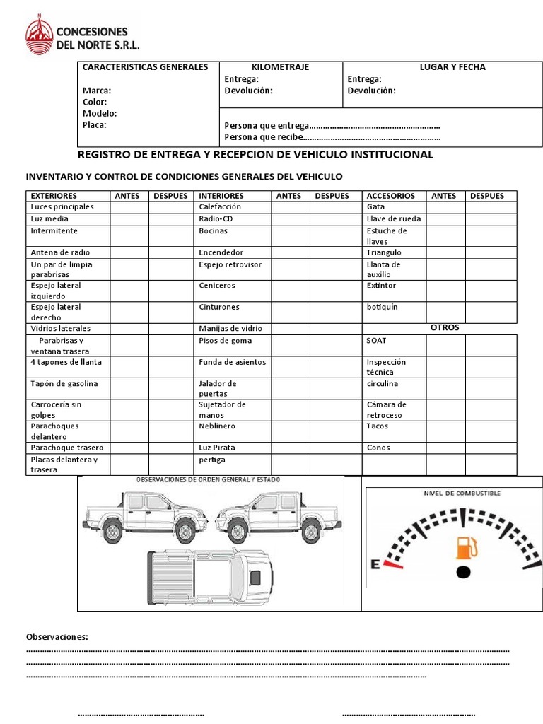 Formato Recepcion Vehicular | PDF | Fabricantes de automóviles ...