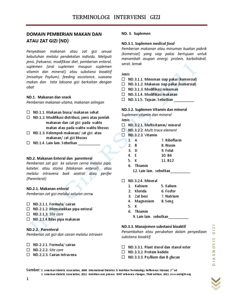 Terminologi Intervensi Gizi-2011 | PDF