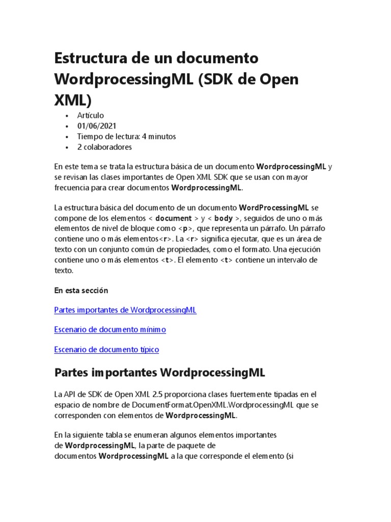 Estructura de Un Documento WordprocessingML | PDF | Xml | Formatos de serialización de datos
