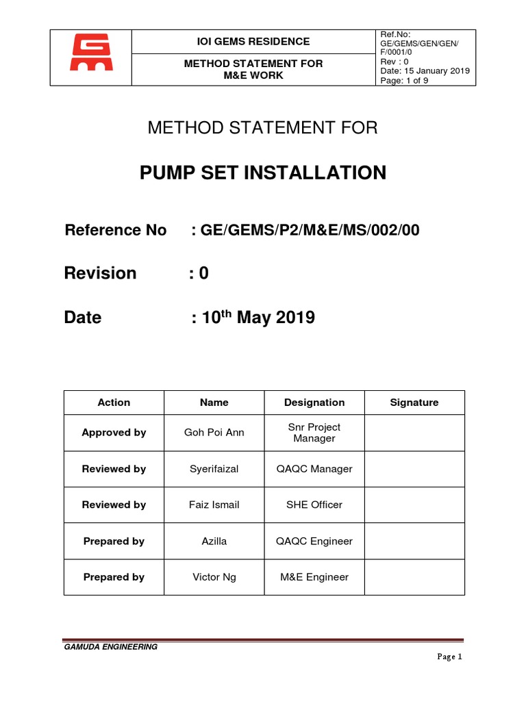 002 MS For Pump Set Installation | PDF | Personal Protective Equipment ...