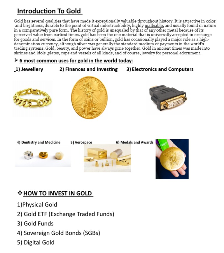 Introduction To Gold: 6 Most Common Uses For Gold in The World Today | PDF