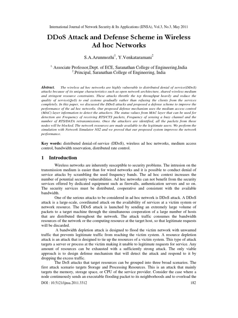 Ddos Attack And Defense Scheme In Wireless Ad Hoc Networks Pdf Denial Of Service Attack 0503